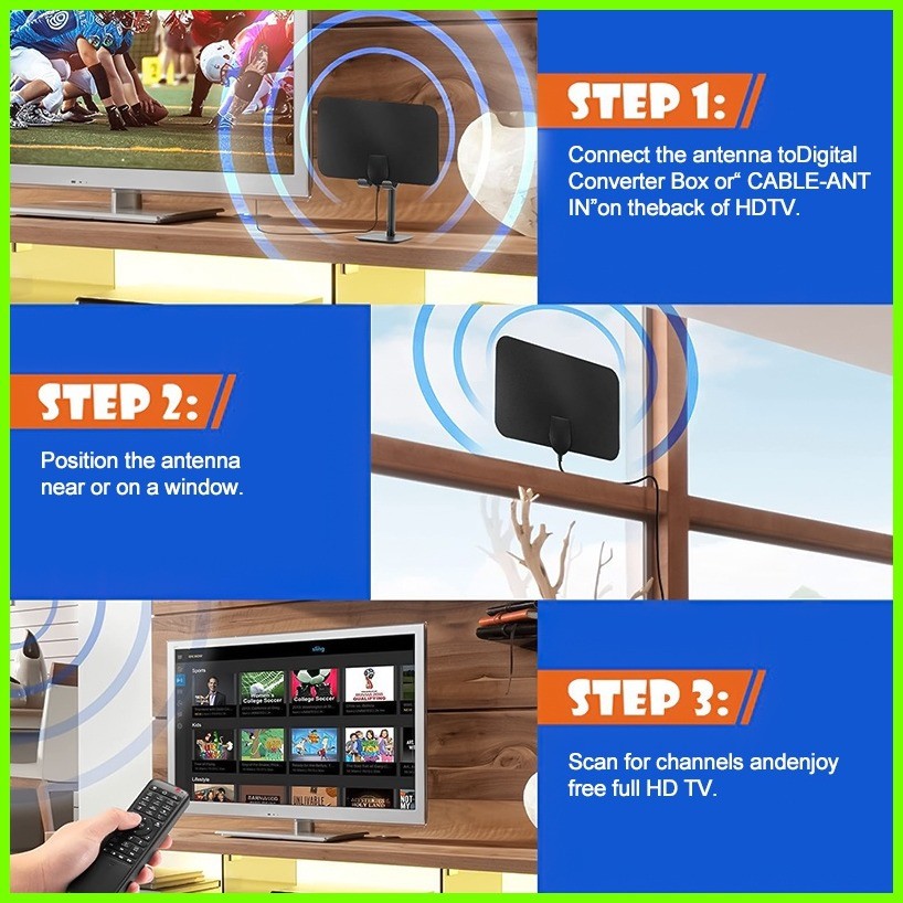 3000 Miles Indoor Digital HD TV Antenna DVB-T2 Booster Amplifier ISDBT ...