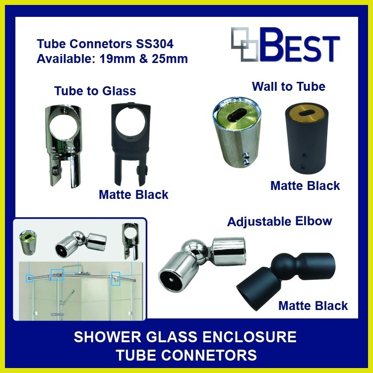 ♀ Shower Glass Enclosure Tube Connectors (wall to tube, tube to glass ...