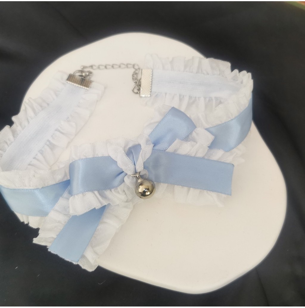 Sexy Bowknot Bell Blue Choker Necklaces Adjustable Elastic Leg Loop for ...