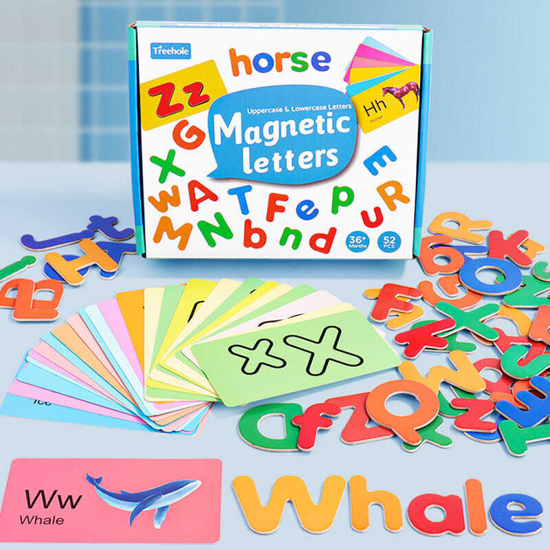 52 Wooden Alphabet Magnets - Uppercase And Lowercase Letters - ABC ...