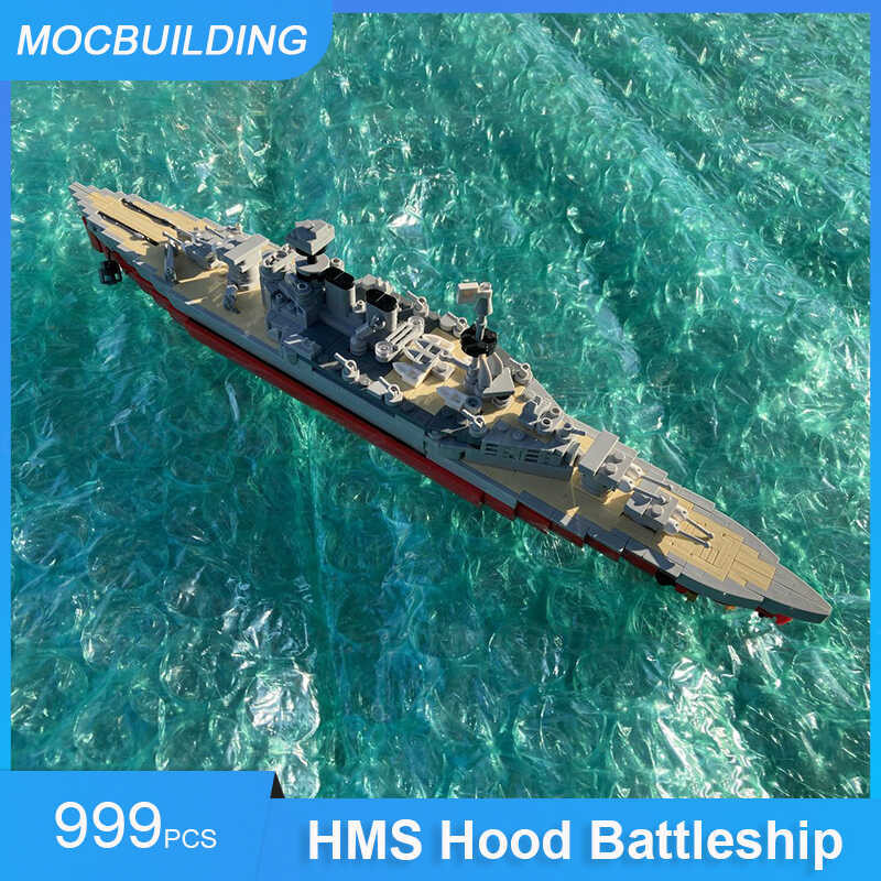 MOC Building Blocks HMS Hood Battleship Model DIY Assemble Bricks Boat Series Educational ...