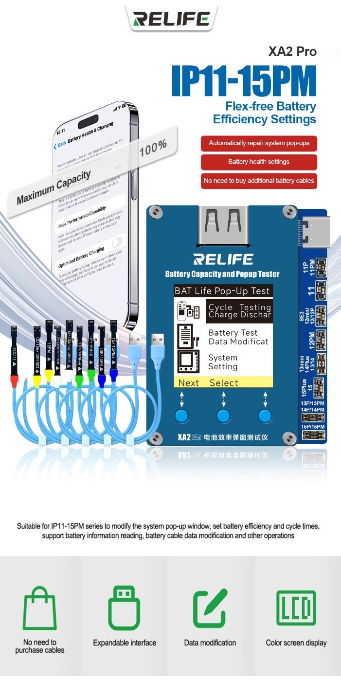 RELIFE XA2 Pro Battery Efficiency Tester for IP 11-15PM Battery Health ...