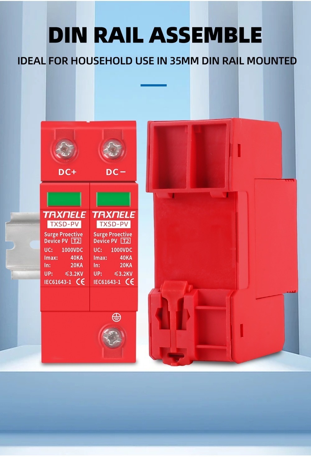 TAXNELE 40KA 60KA 600V 1000V DC SPD Surge Protector Voltage Protector Solar PV Lightning ...