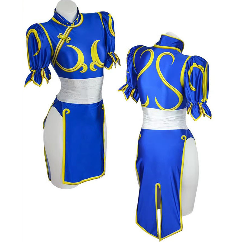 Game Chun Li Cosplay Costume Women Chunli Role Play Blue Fighter ...