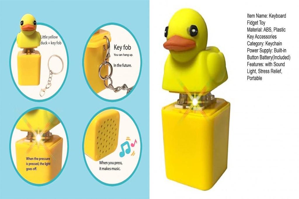 Gzjjx Duck Fidget Keyboard Duck Keycap Toy Quacking Duck Keychain with Sound Light Stress Relief ...