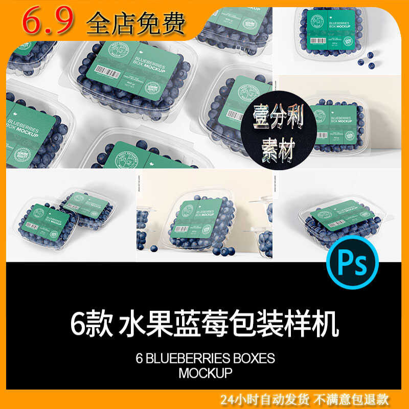 6 Fruit Store VI Blueberry Transparent Plastic Packaging Box Label ...