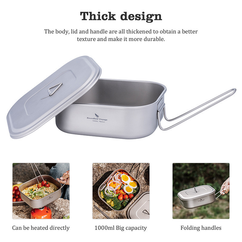 Boundless Voyage Titanium Lunch Box Bowl Pan with Lid & Folding Handle ...