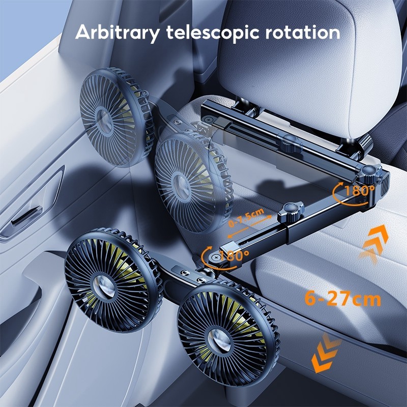 OATSBASF Rechargeable Car Fan Rear Seat Dual Fan Aluminum Alloy Support ...