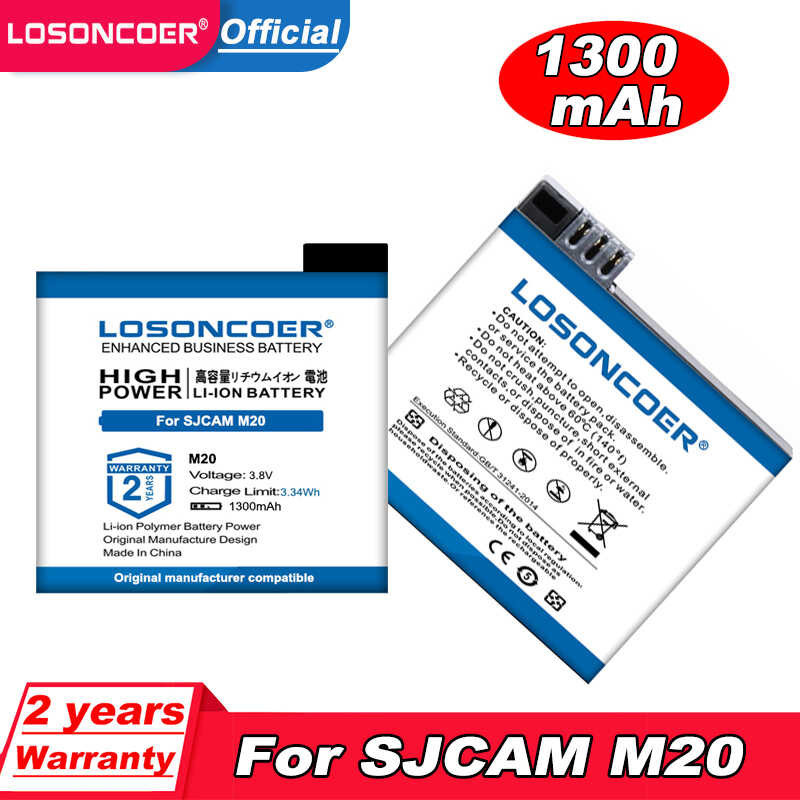 LOSONCOER Battery 1300mAh Para sa SJCAM M20 / M20 Air Action Battery ...