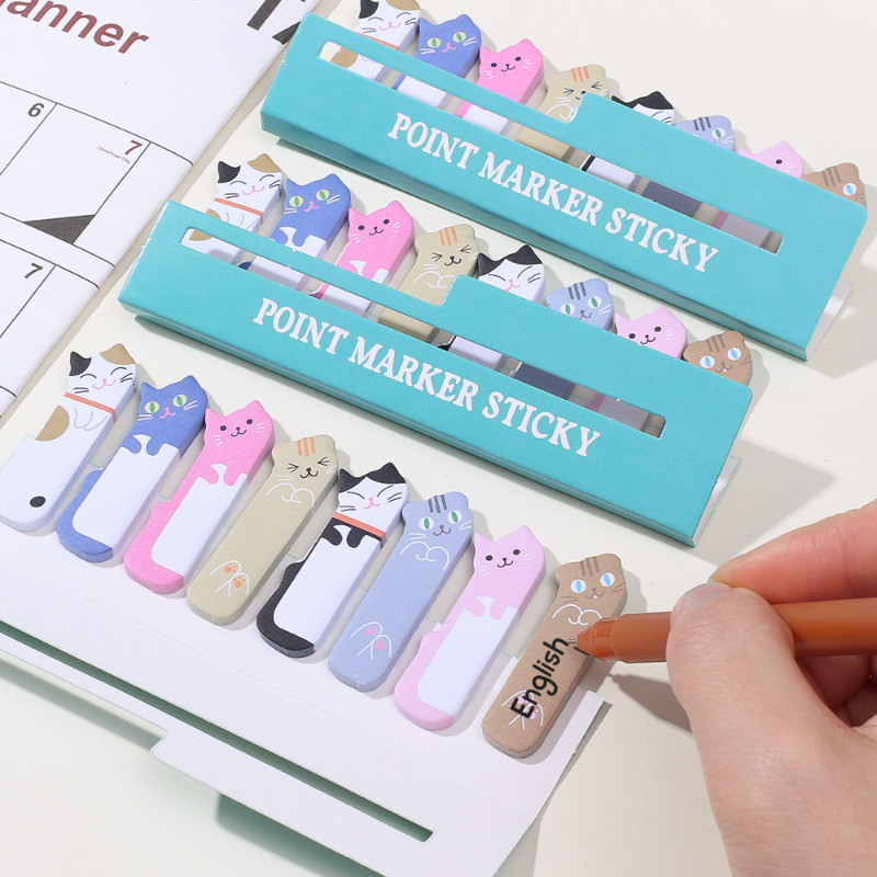 Cute Crooked Cat Sticky Notes - Study Memo Notebook - School Stationery ...