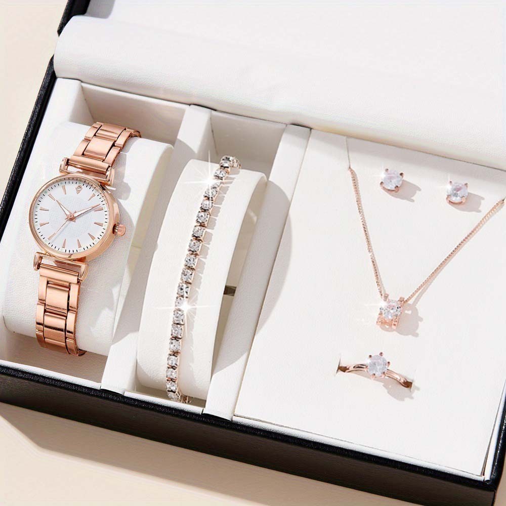 New Women Quartz Watch Small Dial Women's Alloy Strap Watch Jewelry Set ...