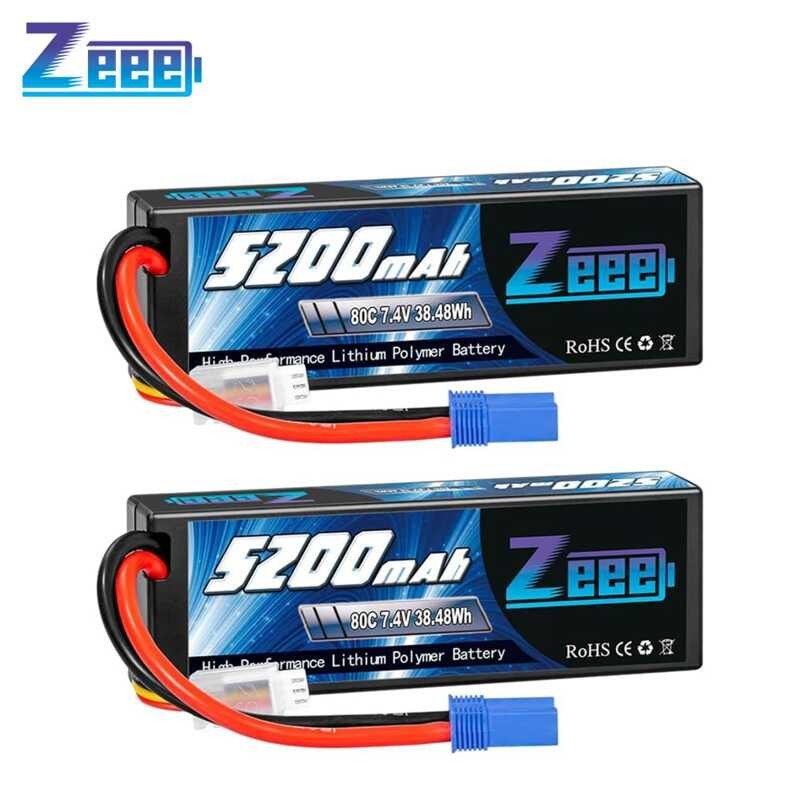 2pcs Zeee 2S 5200mAh Lipo 7.4V 80C Hardcase Battery EC5/3 T Plug for RC Car Vehicles 1/8 1/10 By ...