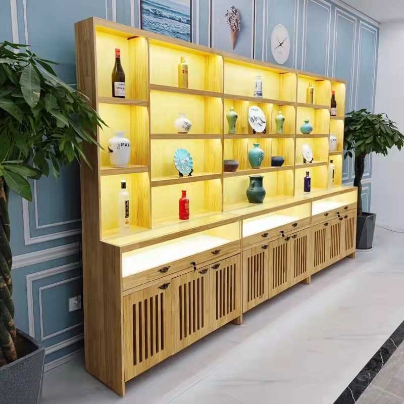 2022 New Chinese Tea Display Cabinet Solid Wood Tea Shop Product ...
