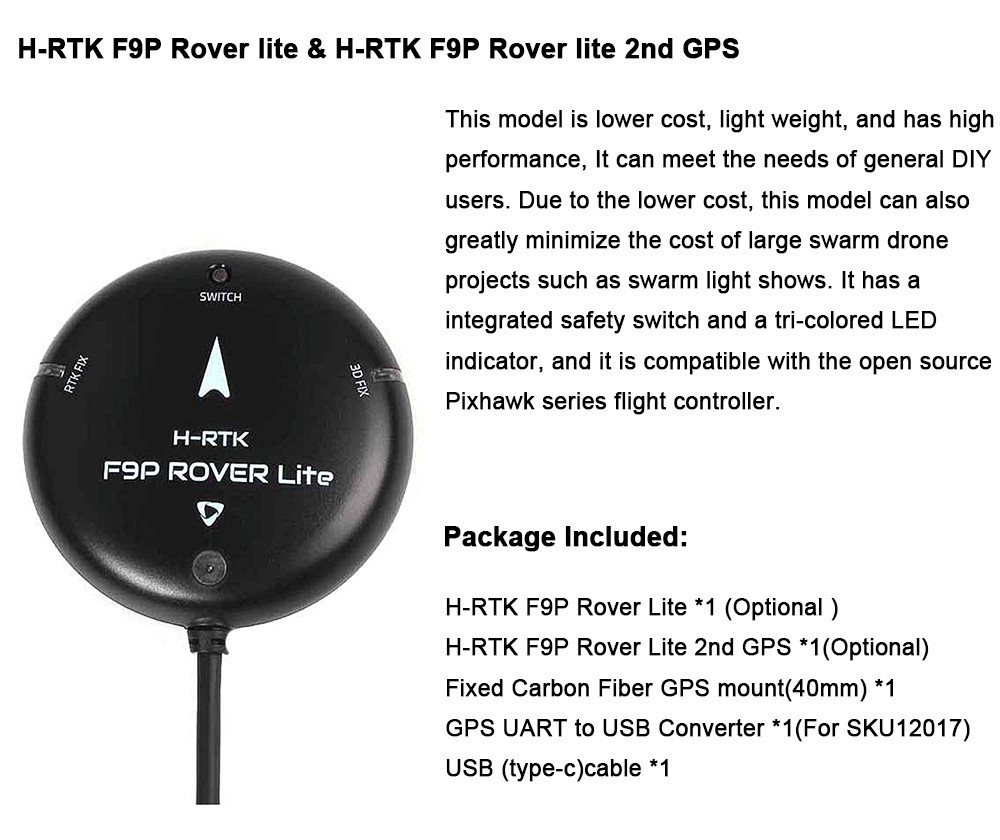 Holybro H-RTK F9P GNSS Series H-RTK F9P Rover lite /Rover lite 2nd GPS ...