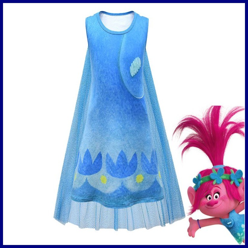 Trolls2 Girl Kids Poppy Dress-Up Cosplay Costume Fancy Princess Party ...