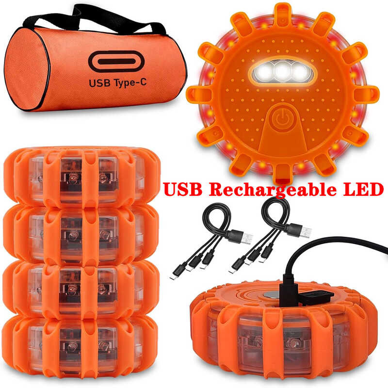 USB Rechargeable LED Road Flares Emergency Lights, Roadside Warning Car ...