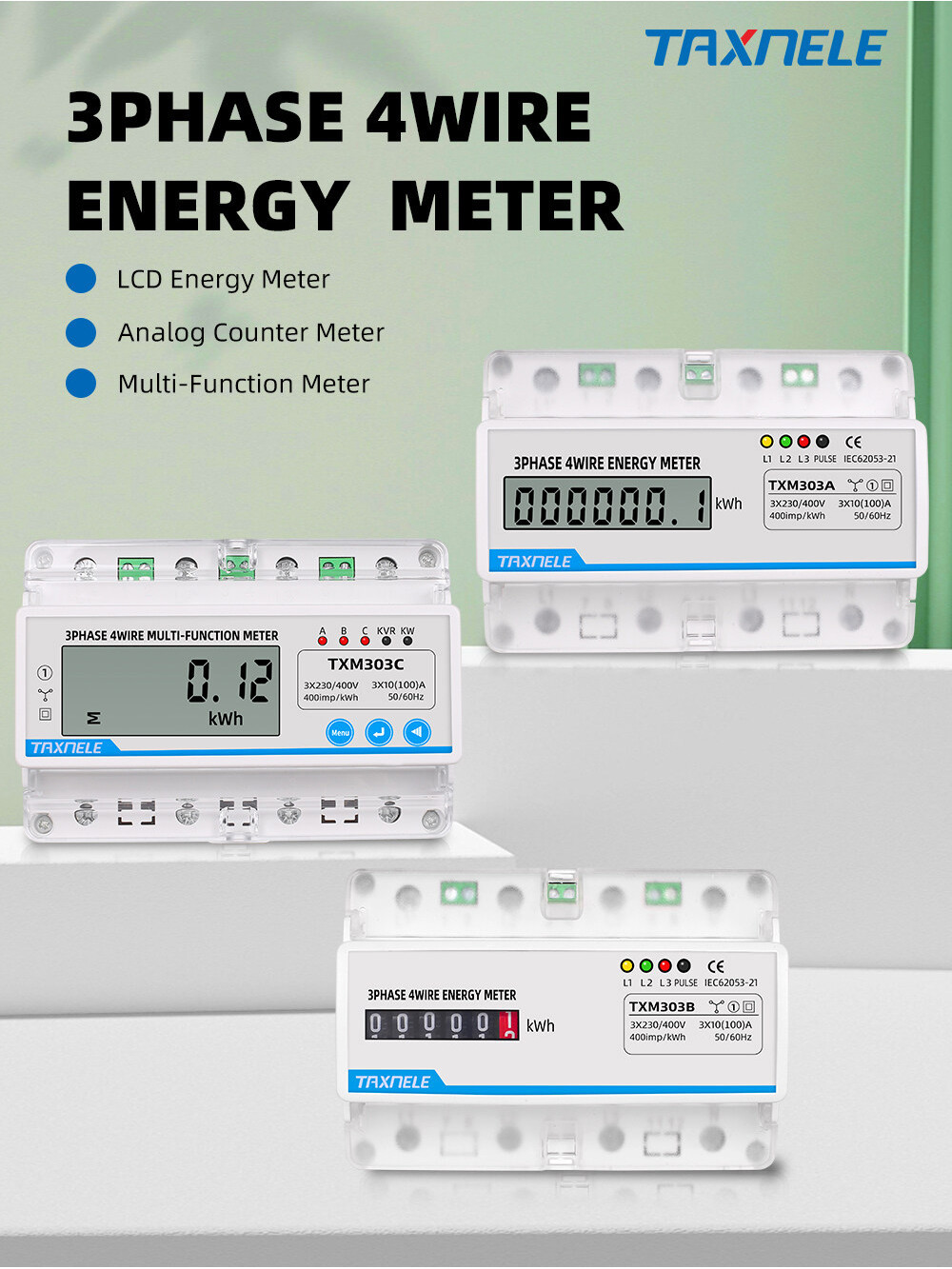 TAXNELE Digital Display Energy Meter 380V 100A LCD Counter 7P ...