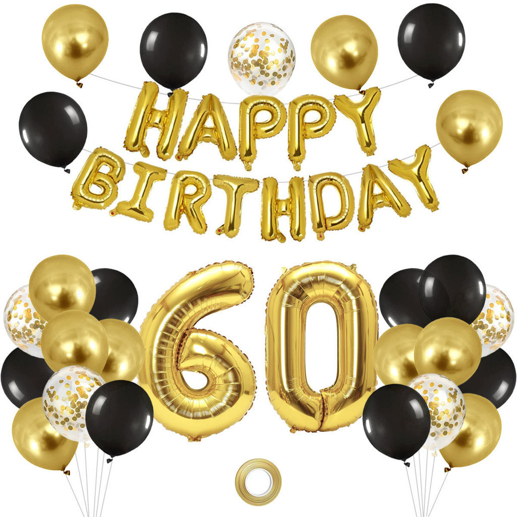Happy Birthday Banner Letter Balloon Set Black Gold Balloons For 18th ...