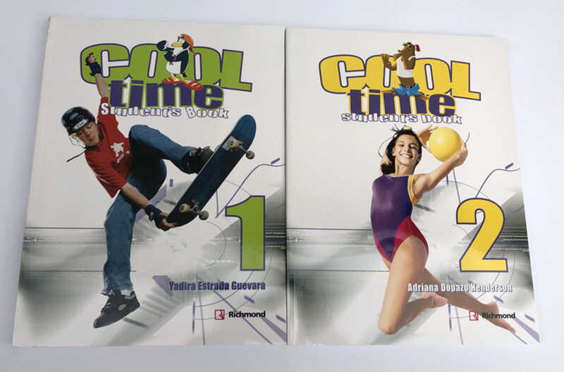 Two English students, textbooks, books of cool time students with a CD ...