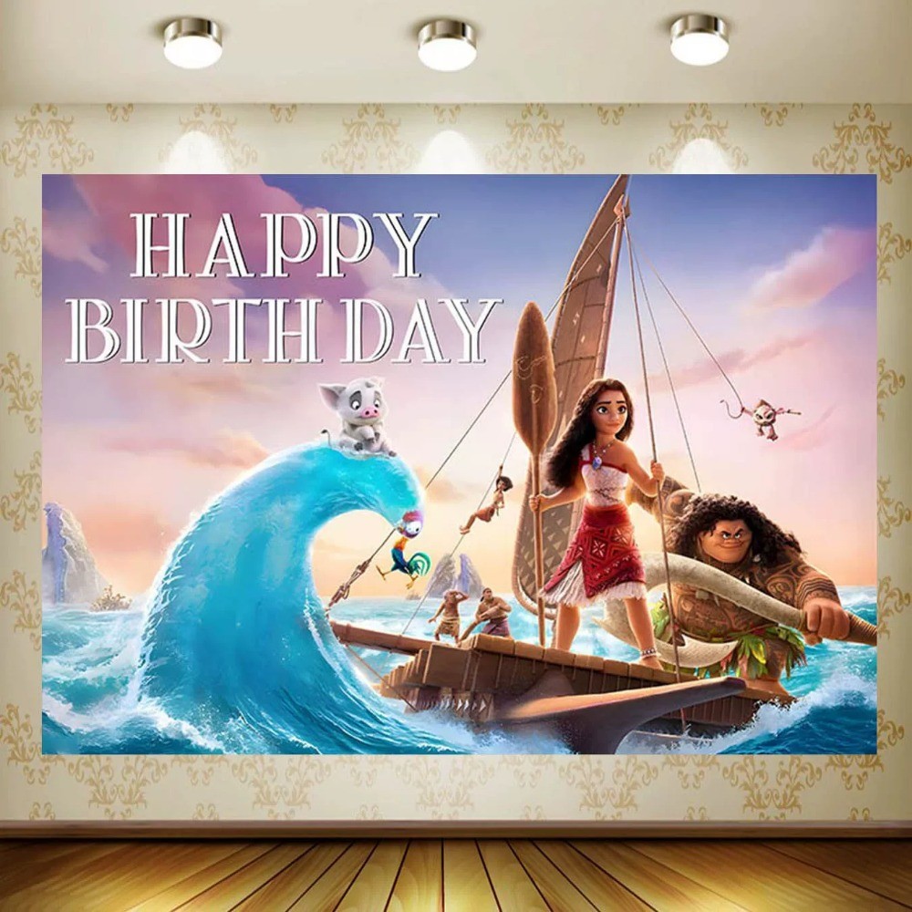 Moana Birthday Backdrop Girls Princess Birthday Baby Shower Cartoon ...
