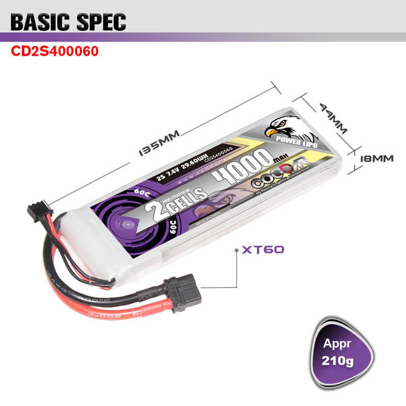 4000mAh CODDAR 2S 60C 7.4V Lipo Battery For FPV Freestyle Drone Model ...