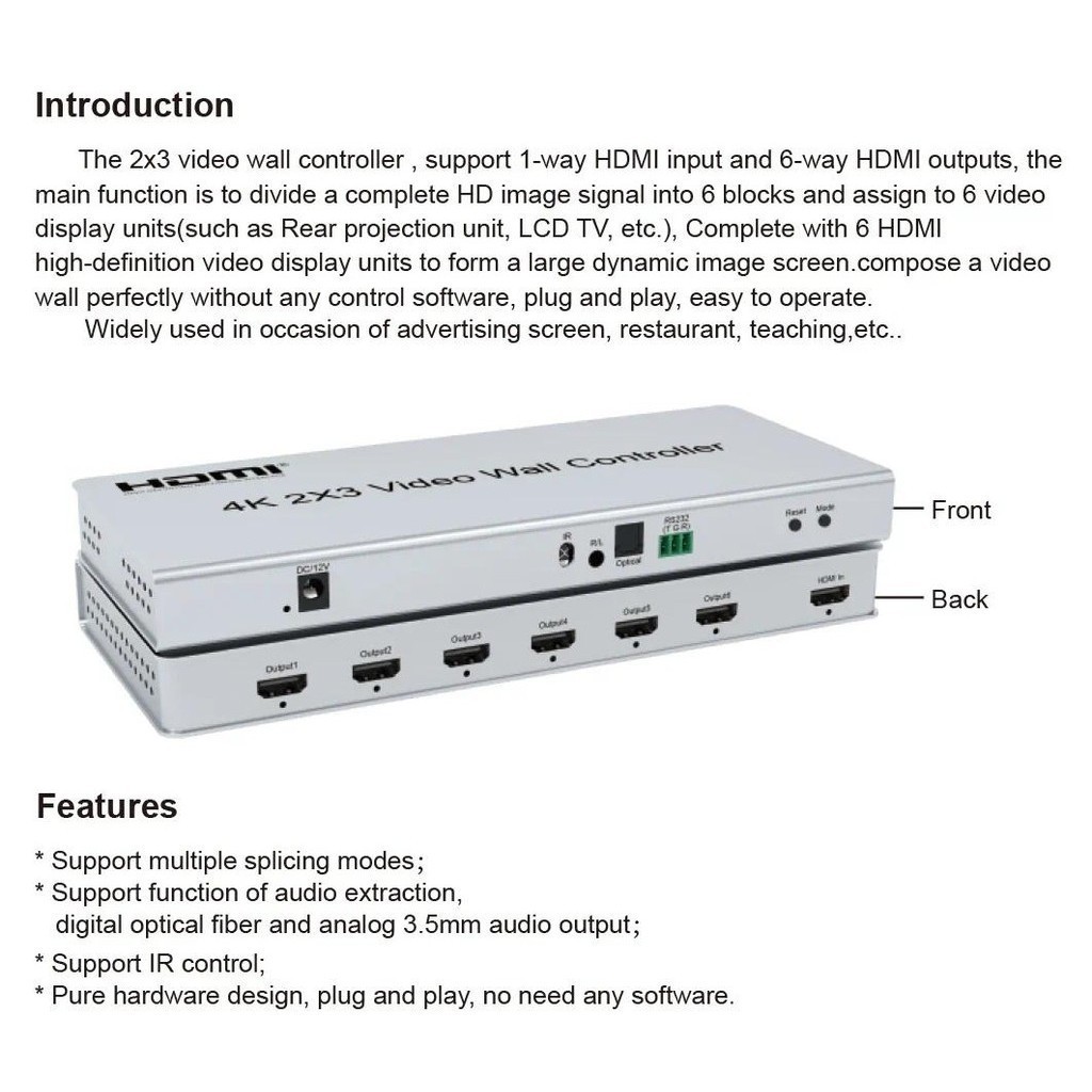 4K 2x3 HDMI Video Wall Controller 2x2 2x1 1x2 3x2 6 TV Video Wall ...