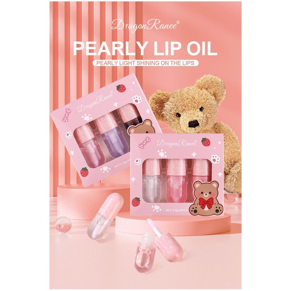 Dragon Ranee 3Pcs Moisturizing Lip Oil Set Crystal Jelly Shiny Pearl ...