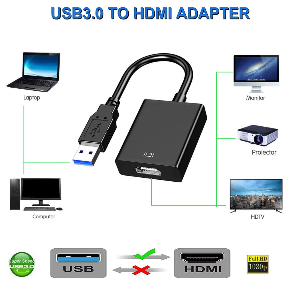 [Ready Stock] 1080P USB 3.0 to HDMI-Compatible Converter Multi Display ...