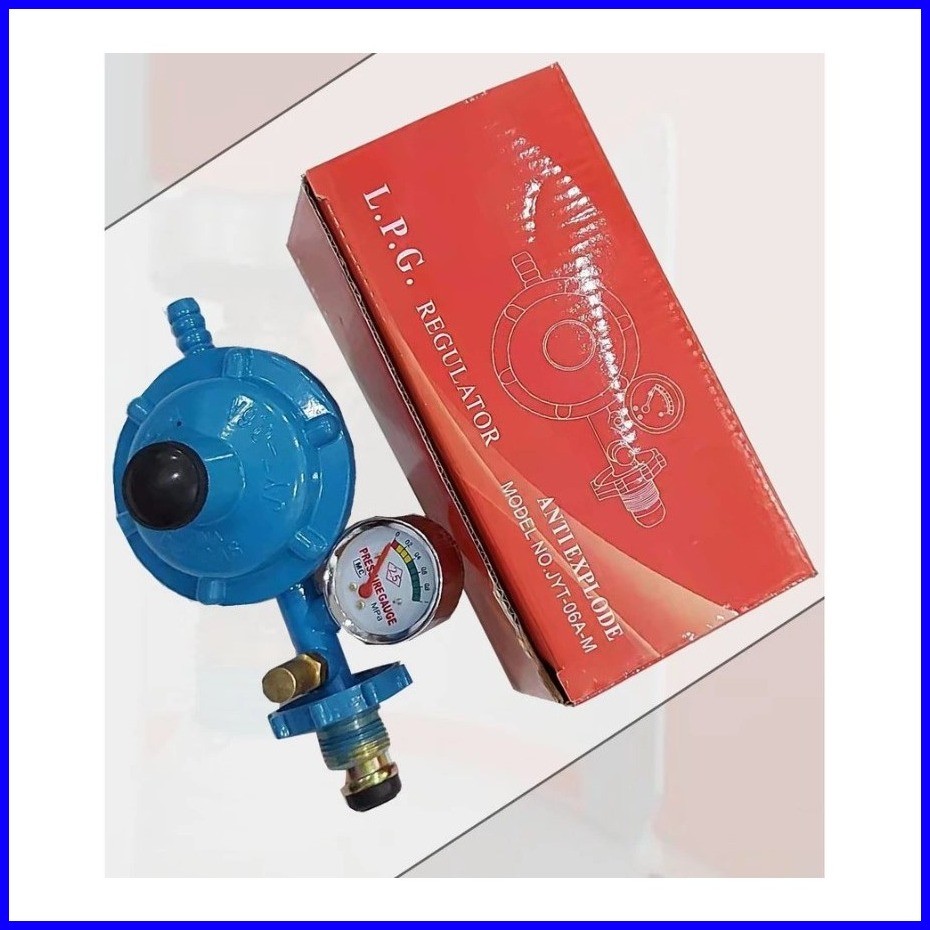 ↂ ⏇ LPG Regulator with Gauge & Automatic Shut Off Safety Pin + GAS HOSE ...