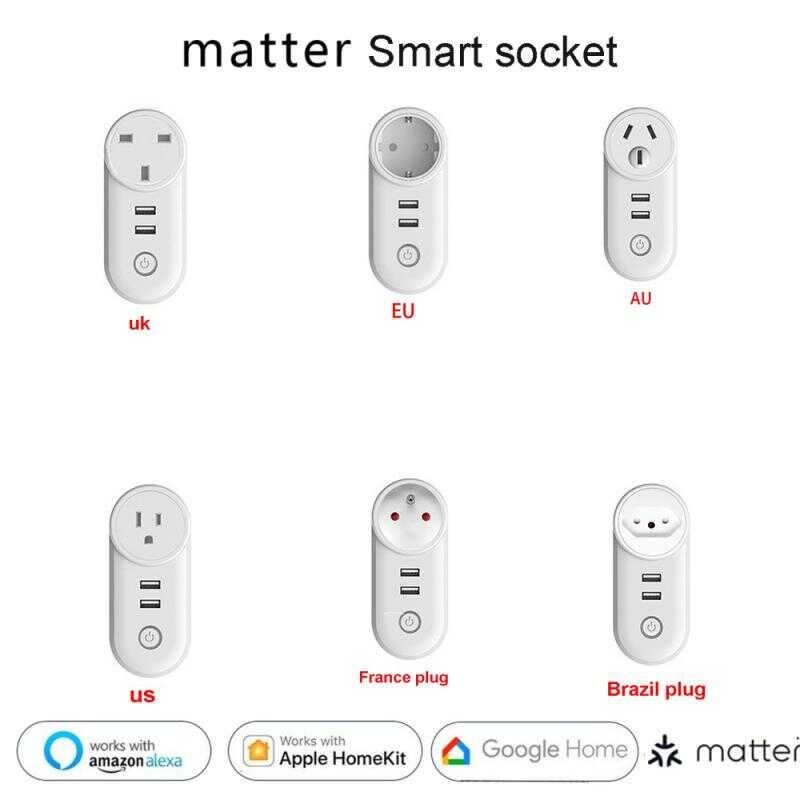 Wifi Matter Smart Plug EU US AU UK 16A 110V-240V Power Electrical ...