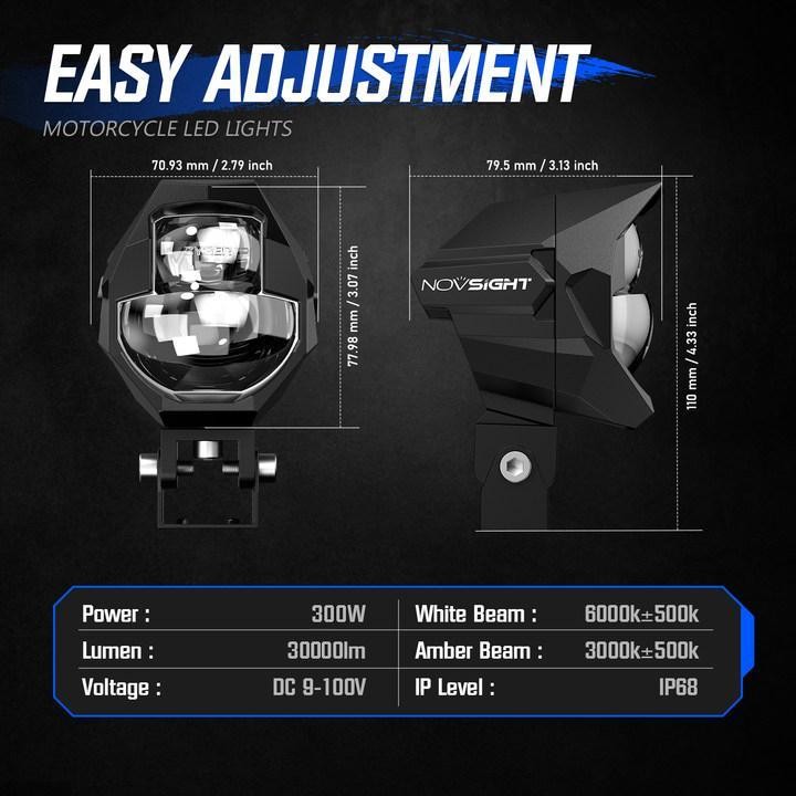 Motorcycle light Novsight 300W 6 LEDS Motorcycle Work Light 3 Lighting ...