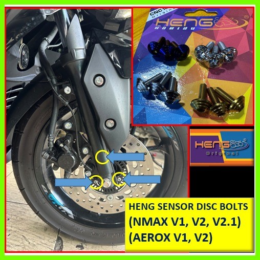 HENG Original Sensor disc Bolts for YAMAHA NMAX V1, V2, V2.1 AEROX V1 ...