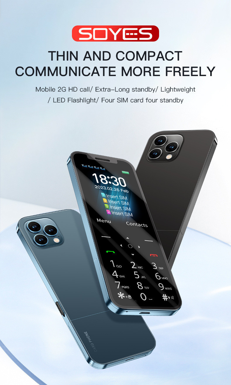 SOYES A6 Slim Card Phone GSM 2G Mini Phone 4 SIM Card Standby 2.4 In ch ...