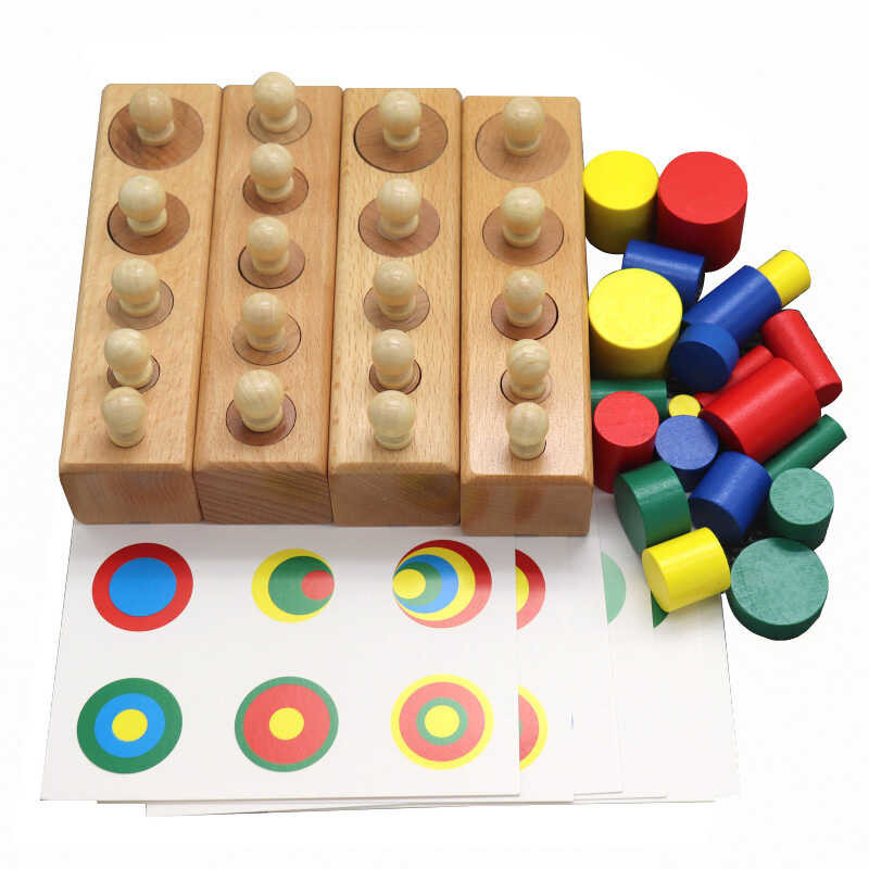 Montessori Baby Wooden Toys Colorful Socket Cylinder Block Set For ...