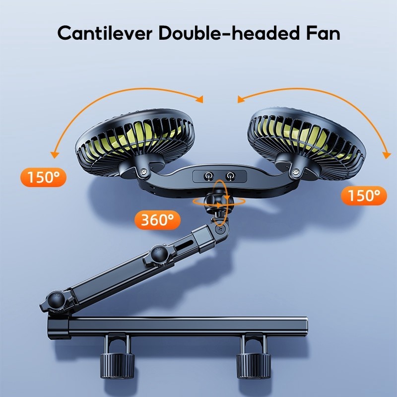 OATSBASF Rechargeable Car Fan Rear Seat Dual Fan Aluminum Alloy Support ...