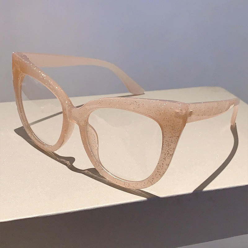 Large Cat Eye Frame Flat Light Glasses Fashion Retro Trendy Shiny ...