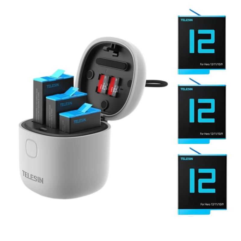 TELESIN Fast Charging Box And Batteries Set For Gopro Hero 12 11 10 9 ...