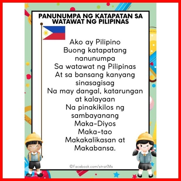 Random Colorful Design Panatang Makabayan, Lupang Hinirang, Panunumpa ...