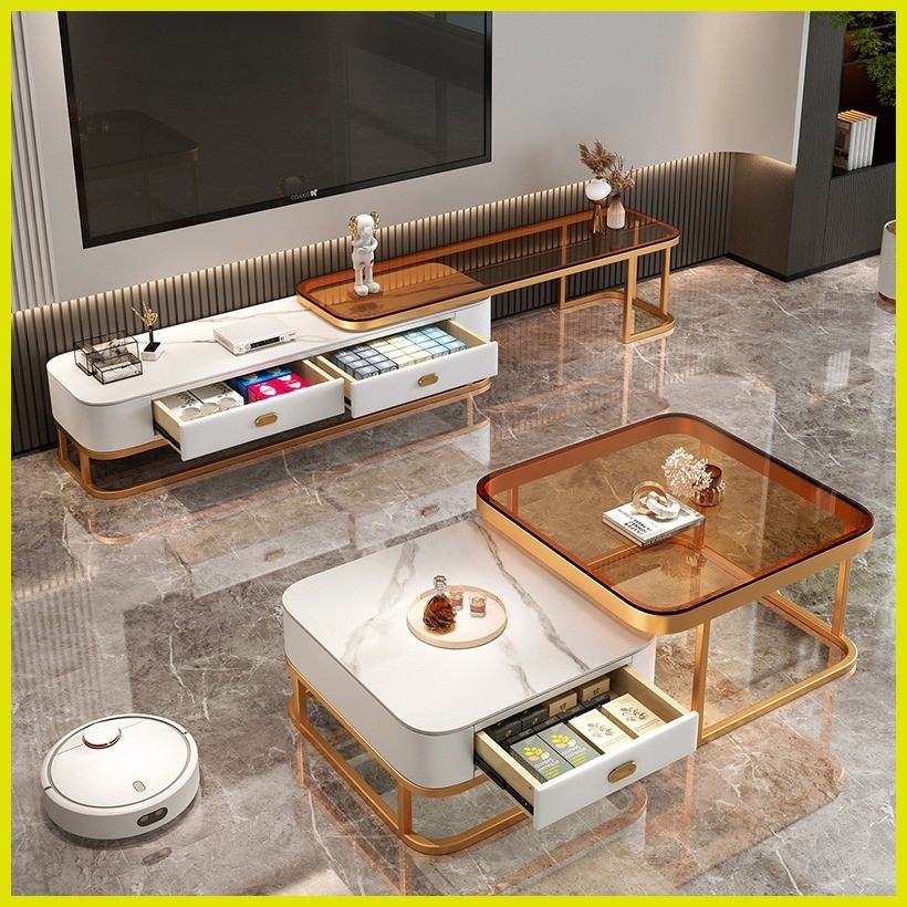 Glass coffee table with storage foldable tea table Wood center table ...