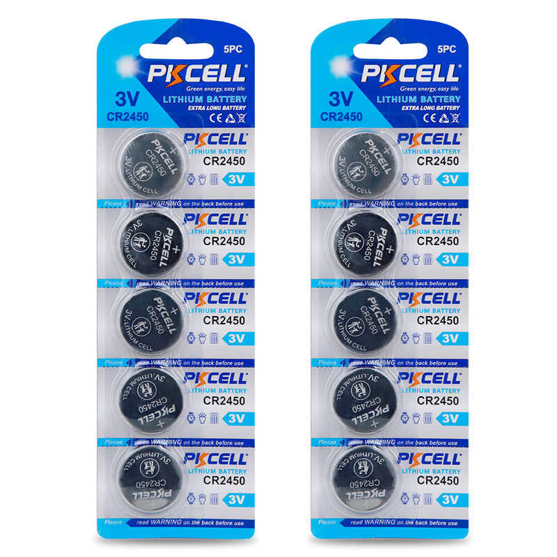 10PC PKCELL CR2450 3V Lithium Battery ECR2450 DL2450 BR2450 Button Cell Batteries For Watches ...