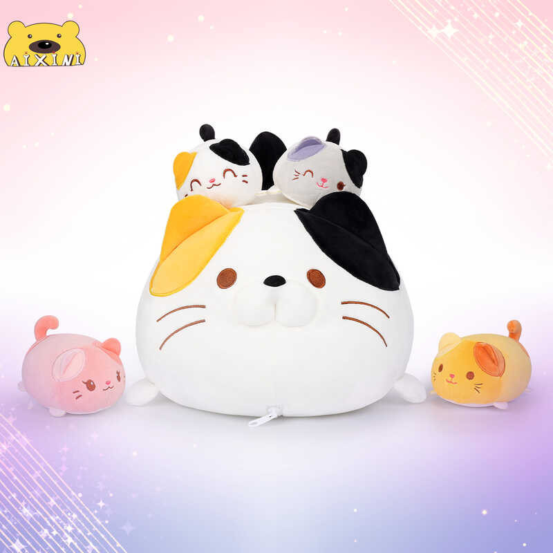 AIXINI Cute Cat Bee Mommy Stuffed Animal With 4 Little Baby Cats Plush ...