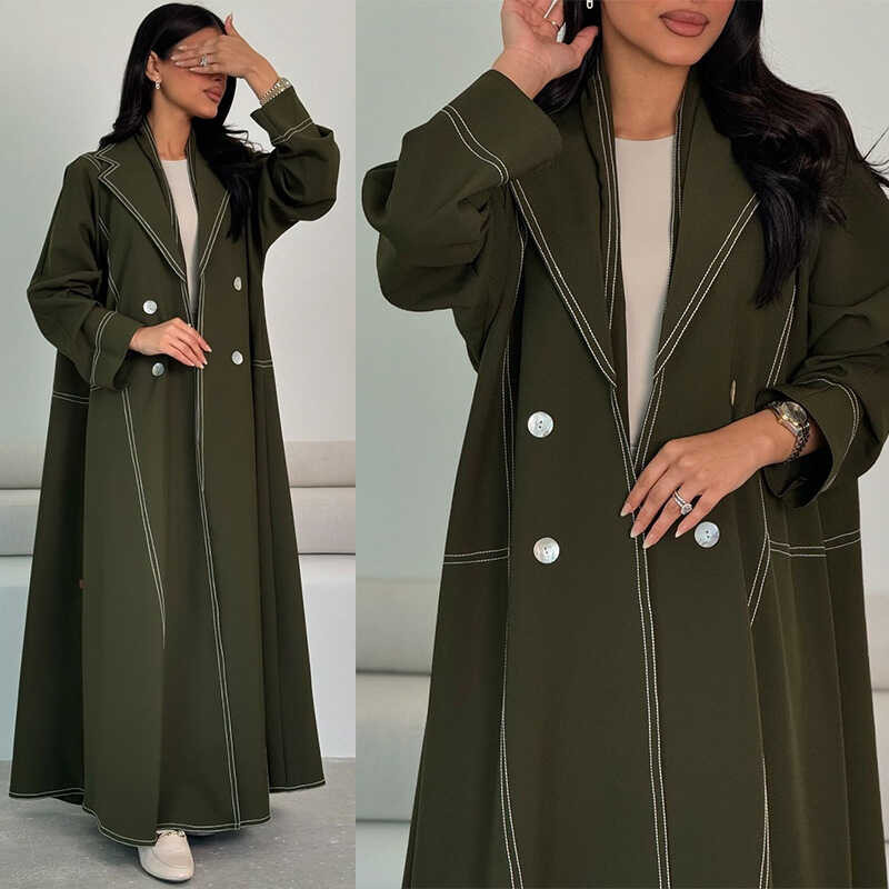 MQ150 Muslim trench coat double breasted fashionable long button ...