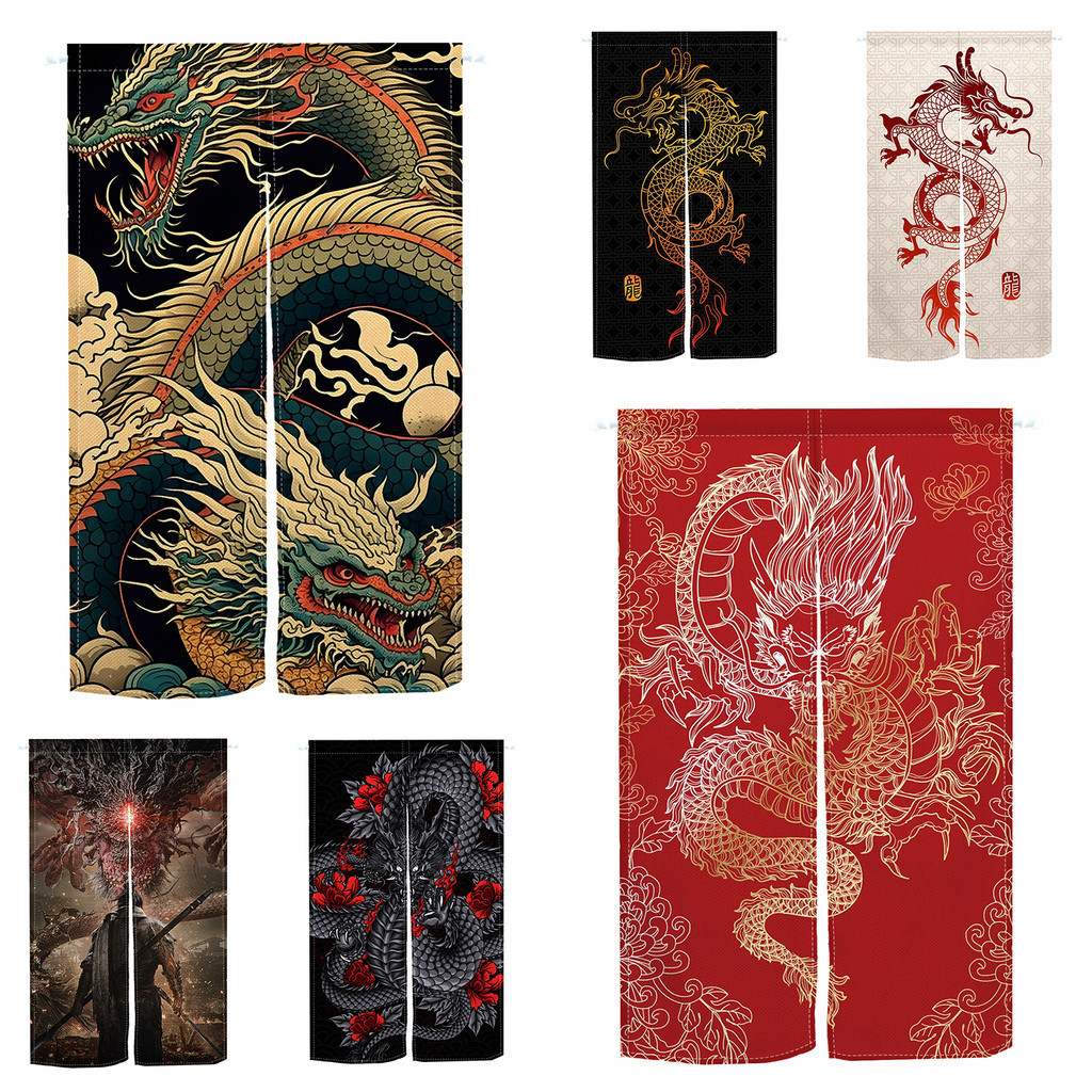 Chinese Dragon Red Noren Japanese Door Curtain Room Kitchen Corridor ...