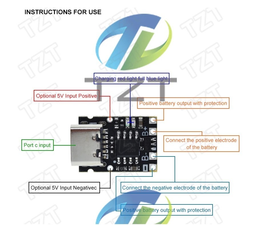 Type-C USB TP4057 1A Lithium Battery Charging Protection Board Module ...