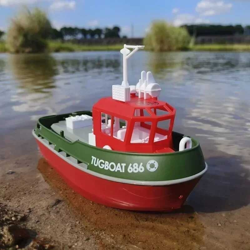 2.4G 1:72 Simulation Red Fire Boat Remote Control Tugboat Model ...