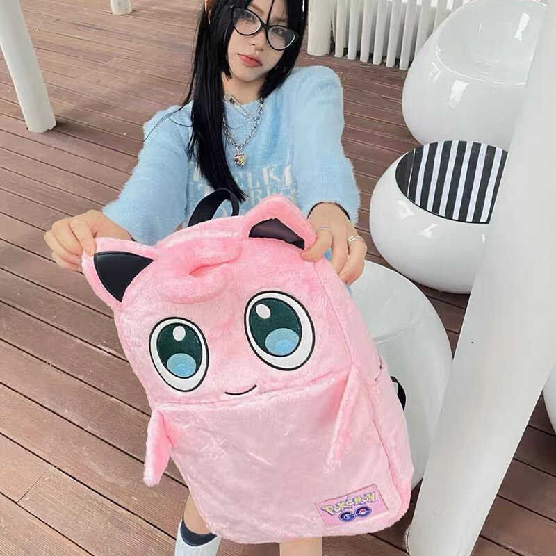 Jigglypuff · Backpack Black Pikachu Plush Schoolbag Eevee Snorlax ...