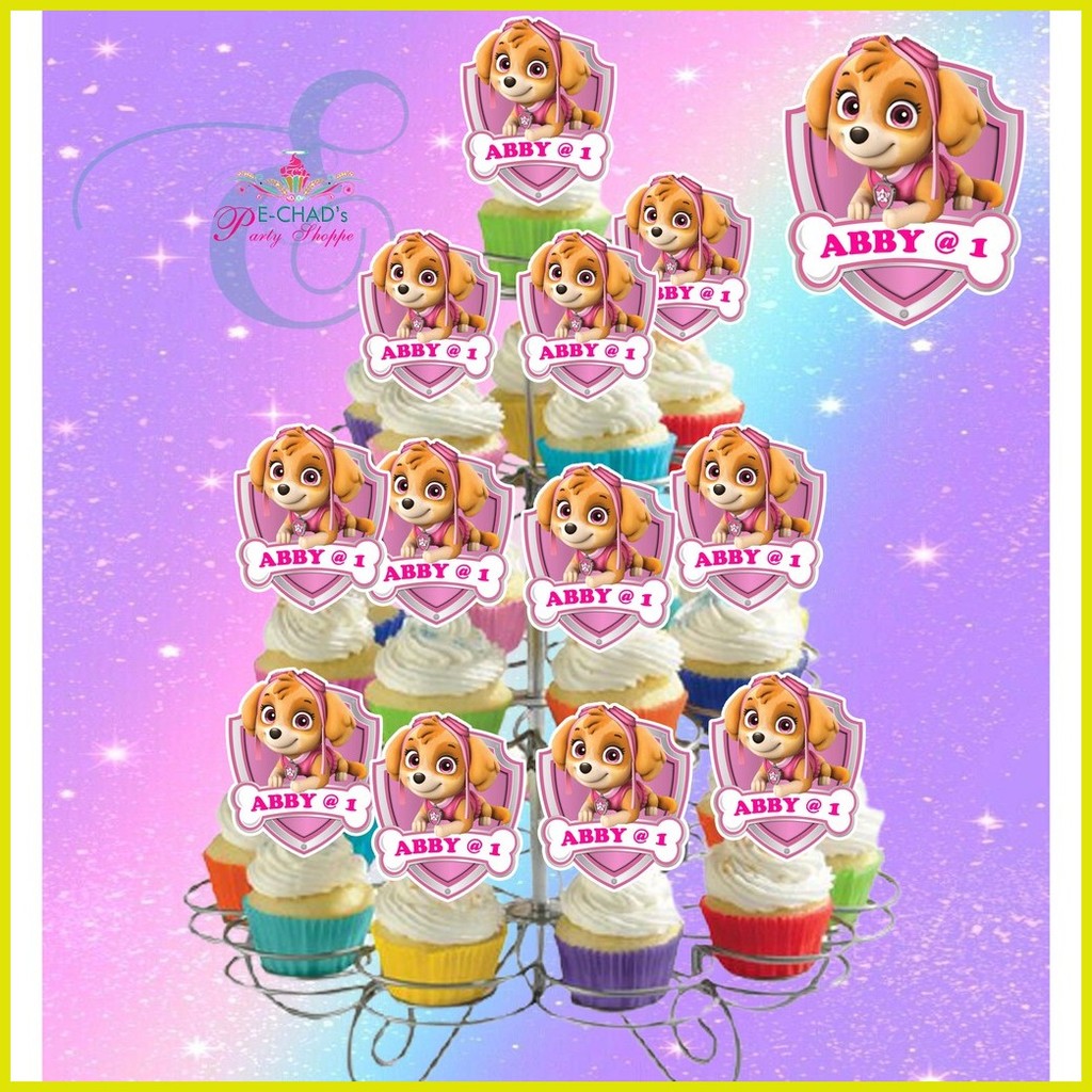 ♨ ☍ Skye Paw Patrol Theme Cupcake Topper Customize Name (12pcs./pack ...