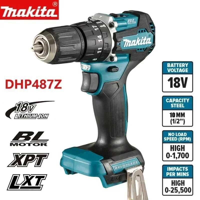 2023 Makita Dhp487 Cordless Hammer Driver Drill 18V LXT Brushless Motor Impact Electric ...