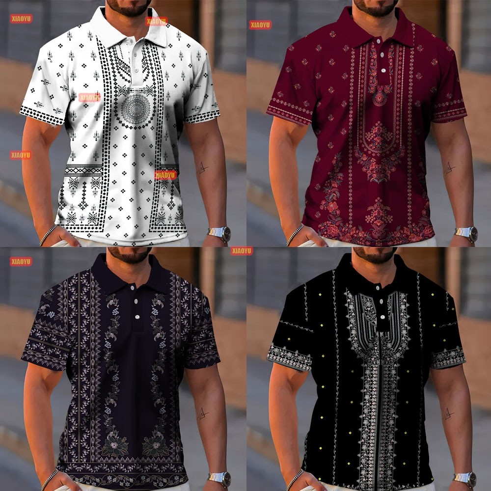 2025 New Retro Ethnic Style Red Polo Shirt Modern Barong Top ...