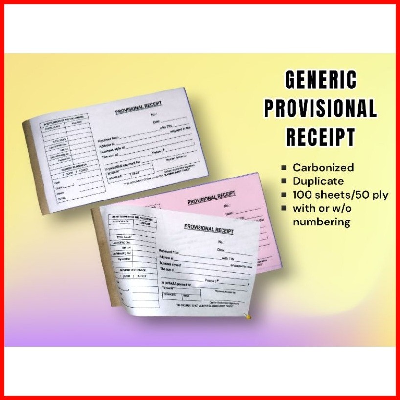 GENERIC 4x7 ACKNOWLEDGEMENT RECEIPT / PROVISIONAL RECEIPT / COLLECTION ...
